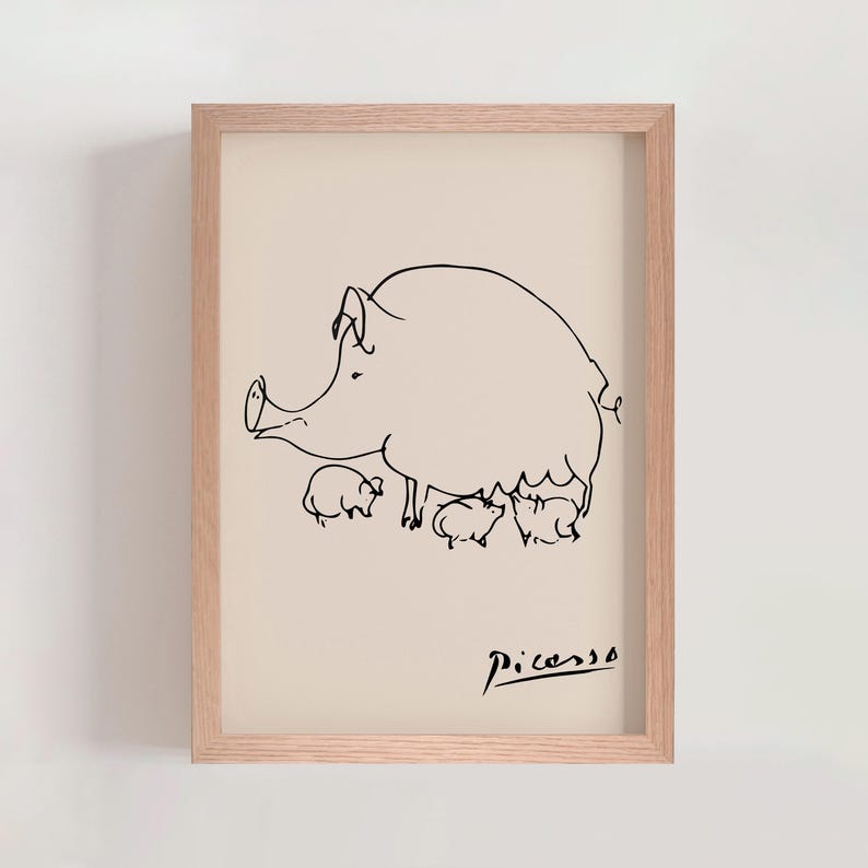 Pablo Picasso Line Art - Pigs Poster Print | Modern Minimalist Drawing ...