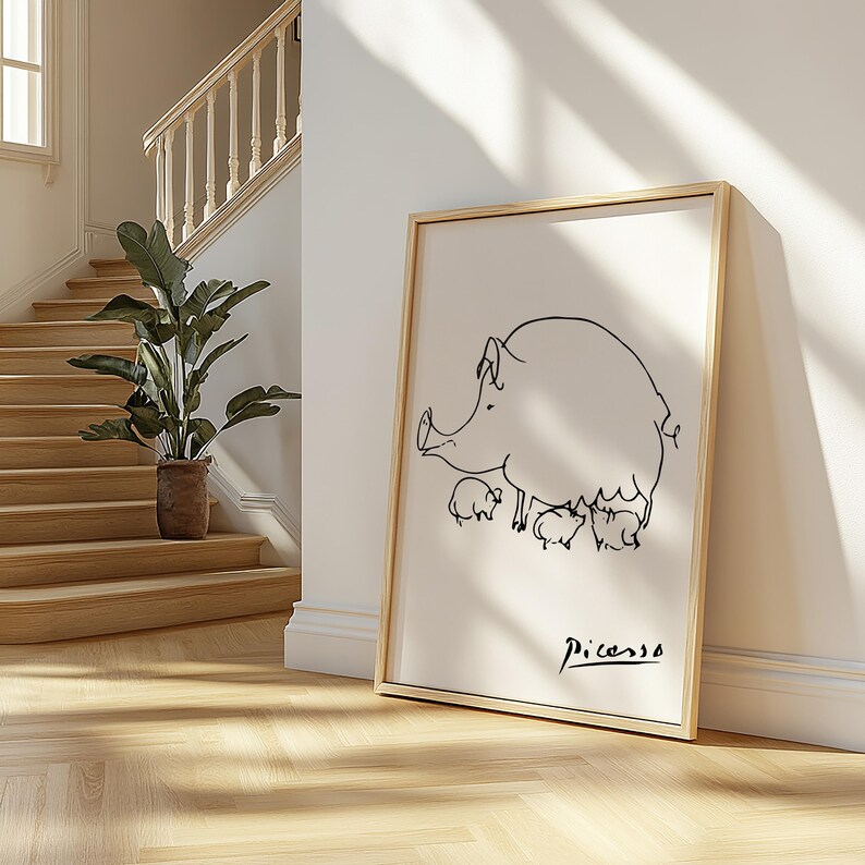 Pablo Picasso Line Art - Pigs Poster Print | Modern Minimalist Drawing ...
