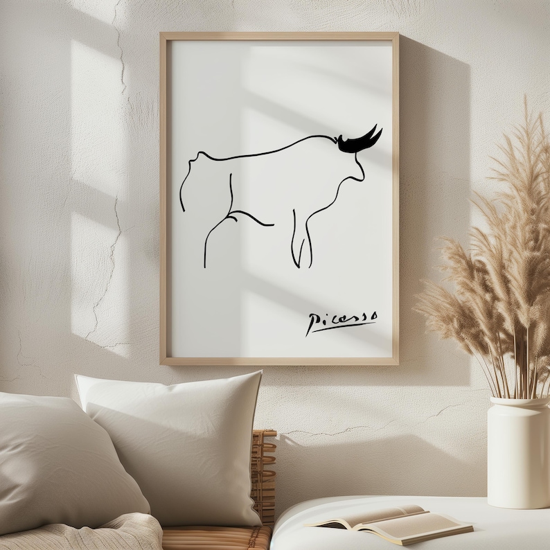 Pablo Picasso Line Art - Bull Poster Print | Modern Minimalist Drawing ...