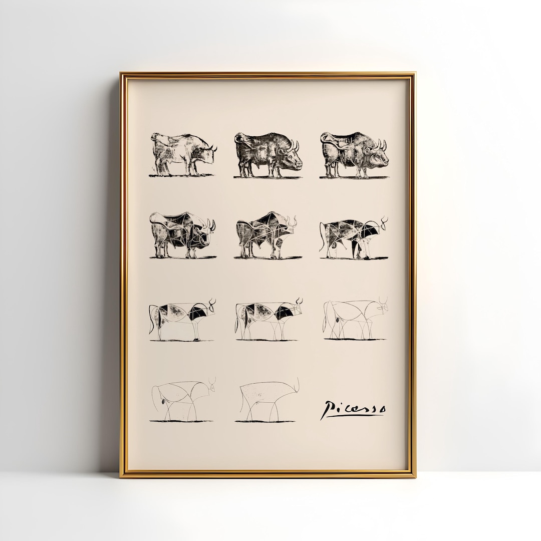 Pablo Picasso Evolution of Bull Print, Animal Art Sketch, Picasso Bull ...