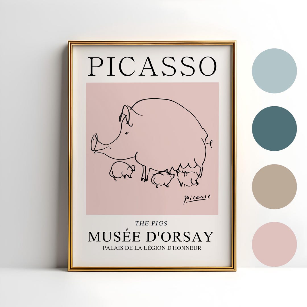 Pablo Picasso Line Art Print, Pigs Sketch Art, Picasso Animal Drawing ...