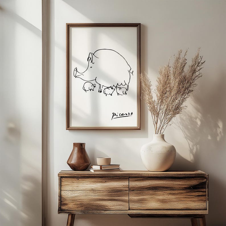 Pablo Picasso Line Art - Pigs Poster Print | Modern Minimalist Drawing ...