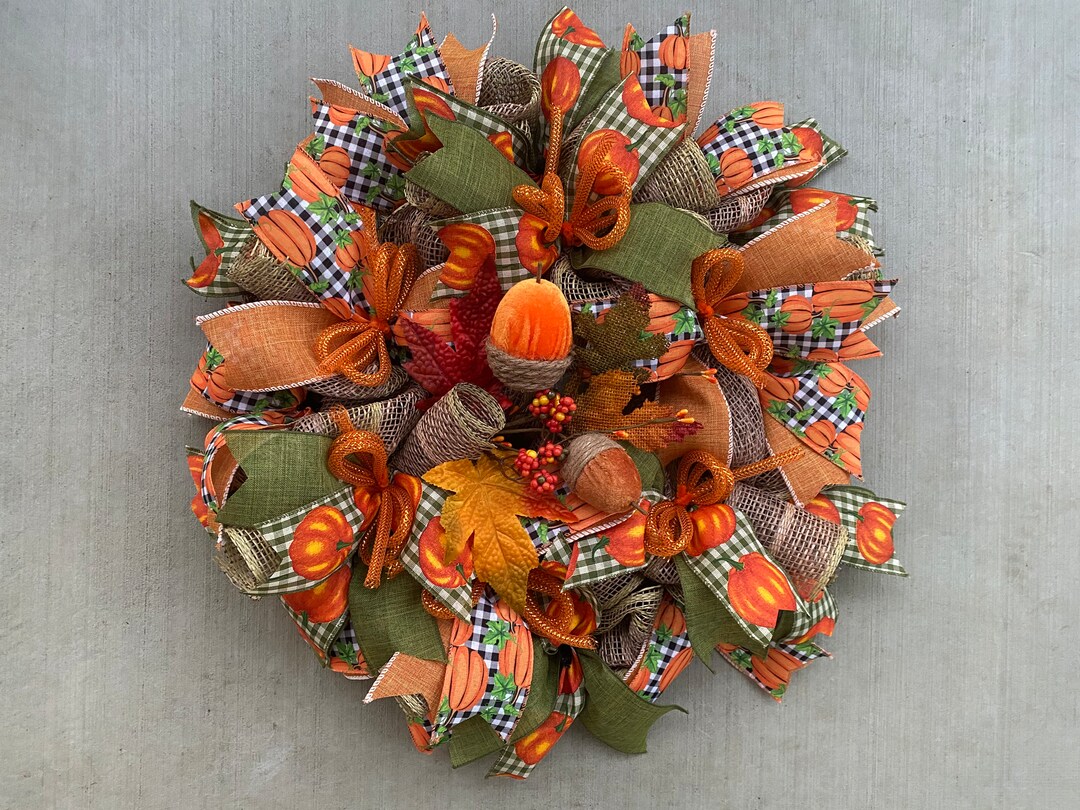 Handmade Autumn Deco Mesh Acorn Wreath - Etsy