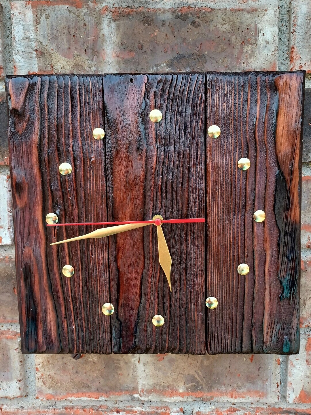 Rustic Weathered Burned Wood Wall Clock Barnwood Farmhouse 12x12 in ...