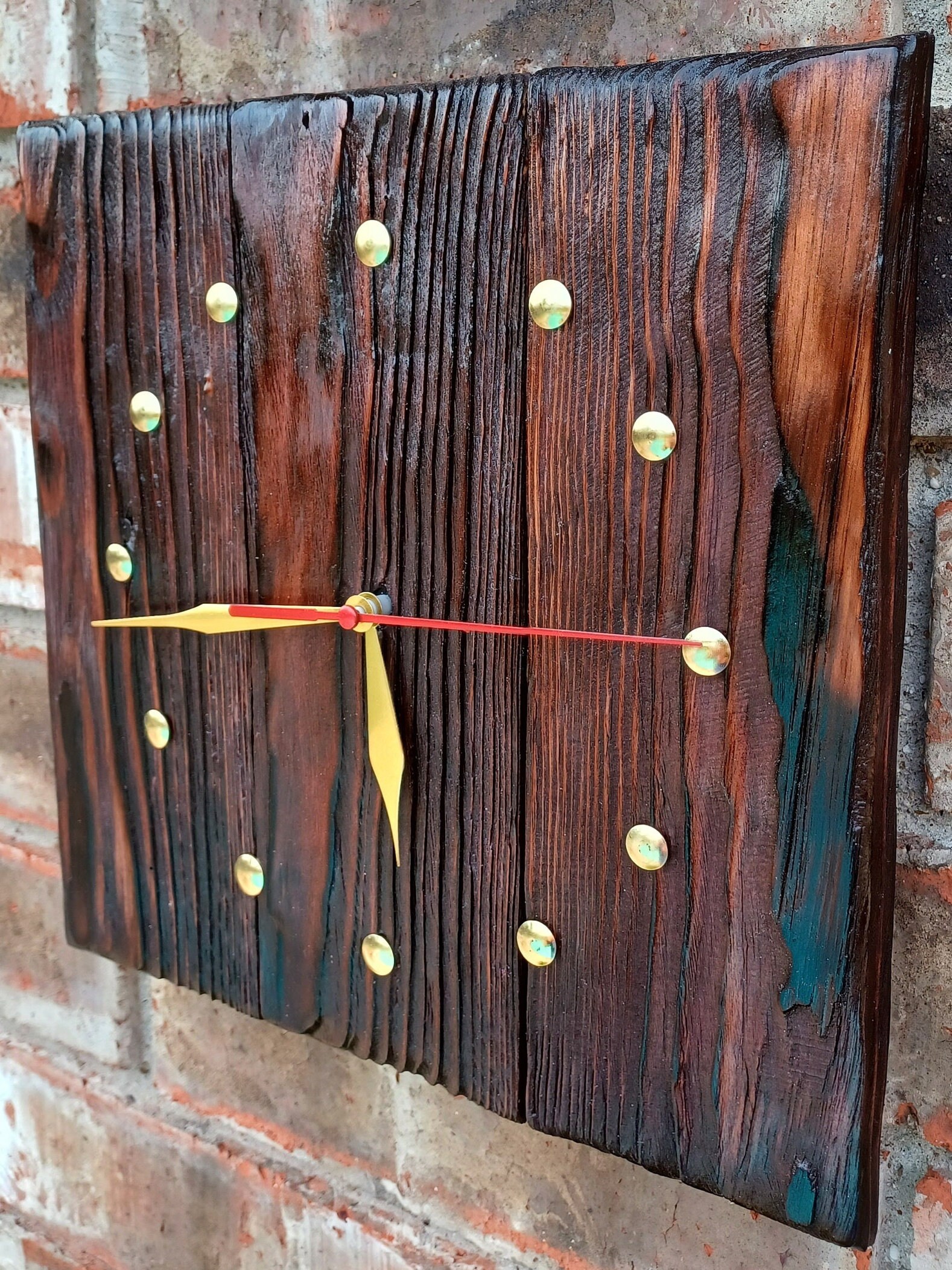 Rustic Weathered Burned Wood Wall Clock Barnwood Farmhouse 12x12 in ...