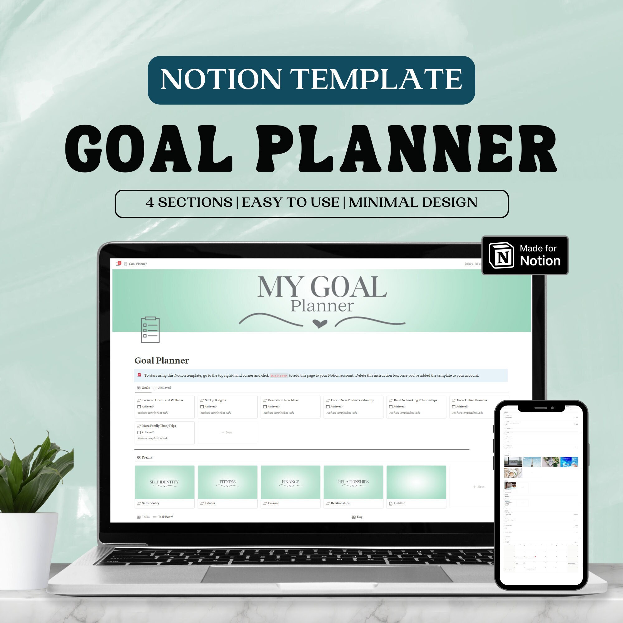 Notion Template Dashboard, Minimal Notion Template, 2024 Goal Template ...