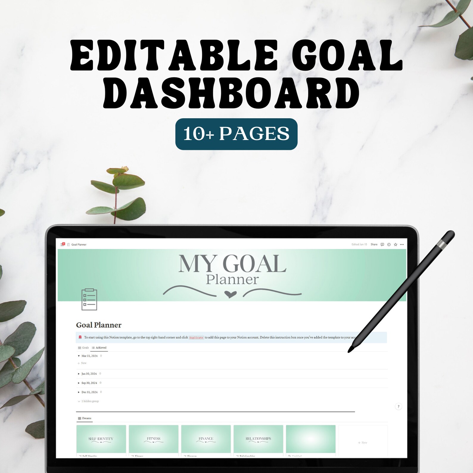 Notion Template Dashboard, Minimal Notion Template, 2024 Goal Template, Notion Goals Template ...