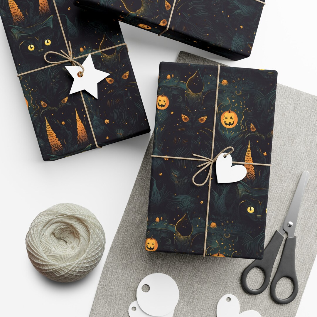 Halloween Cat Gift Wrap Paper Eco-friendly Horror Halloween Psychedelic ...