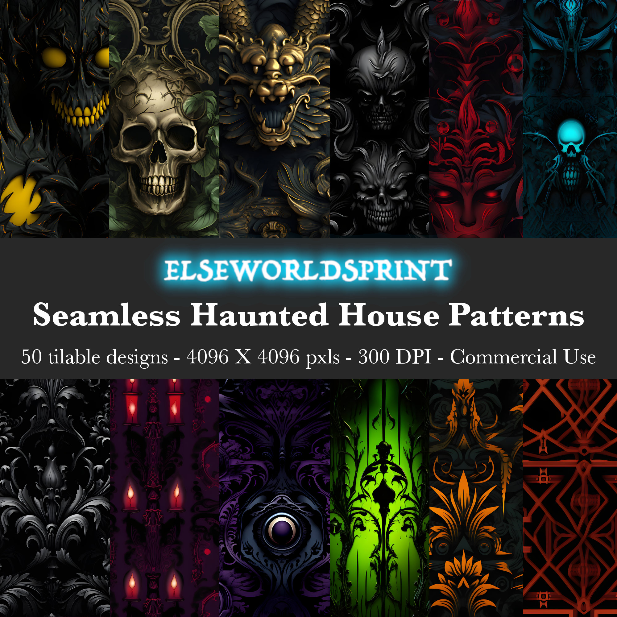 Haunted Mansion Glamour Digital Paper Halloween Seamless Backgrounds ...