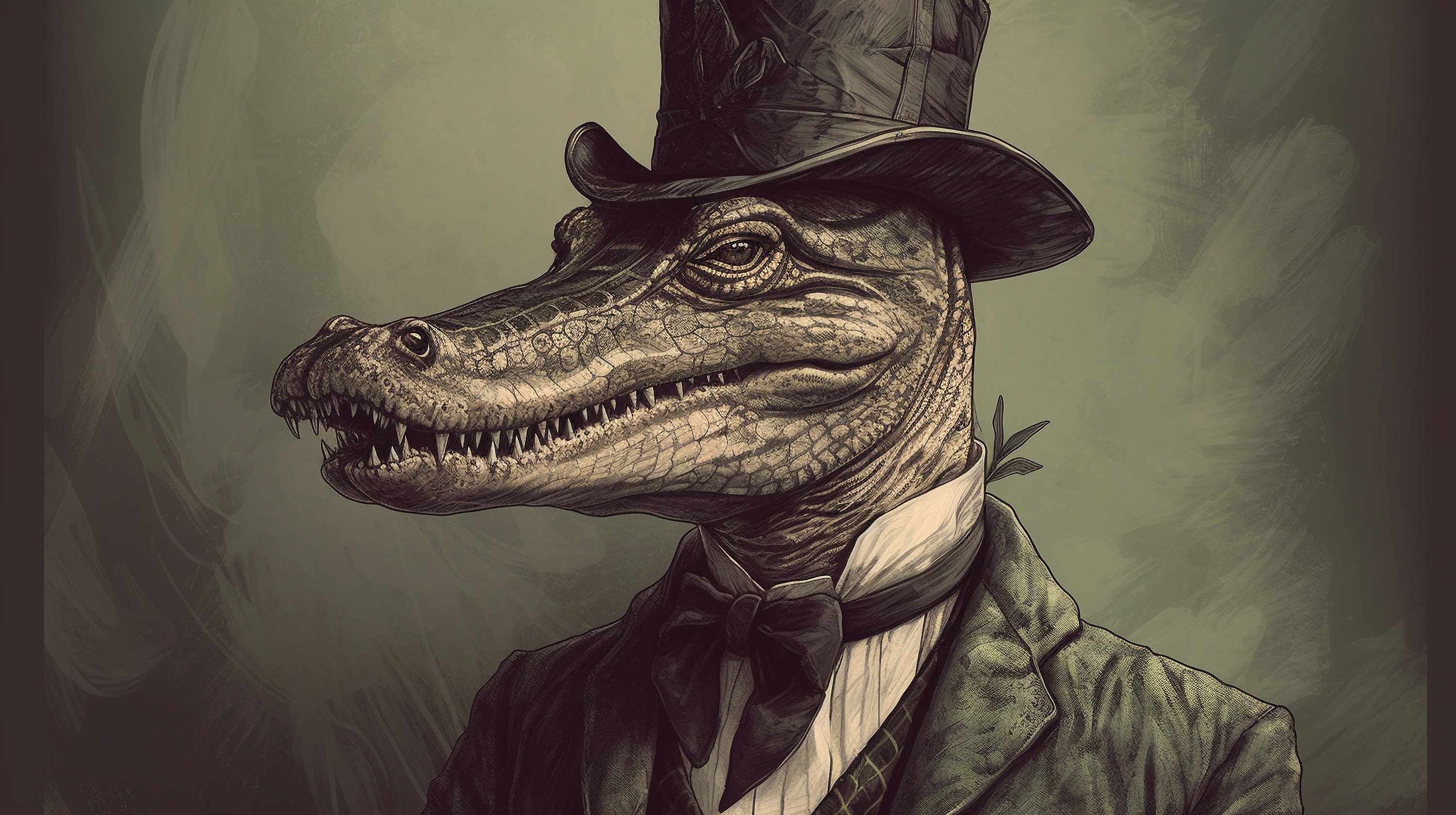 Moody Vintage Upscale Alligator Print | Dark Animal Life Portrait ...