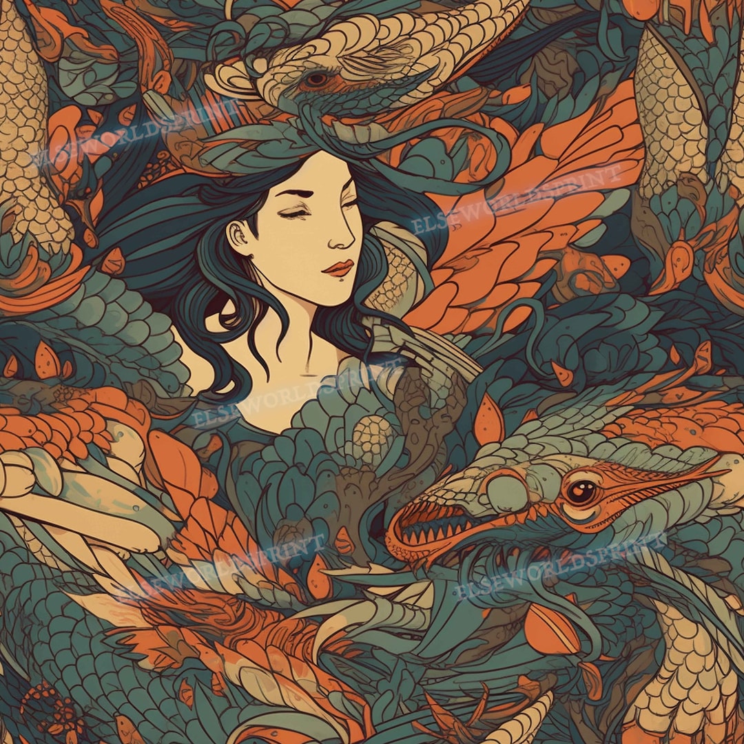 Dragon Lady Wallpaper Digital Paper Download Scrapbook Asian Chinese ...