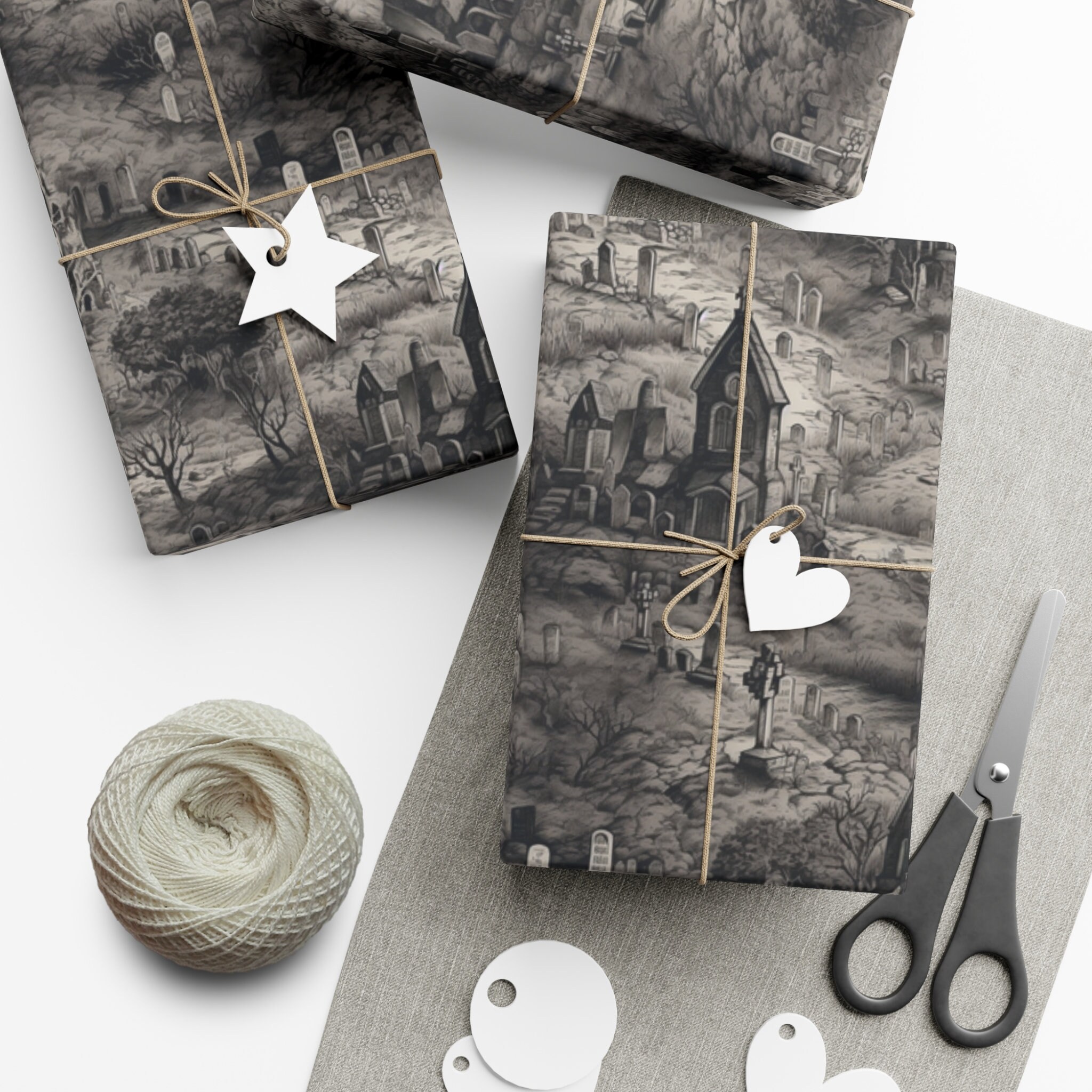 Gothic Graveyard Gift Wrap Paper Horror Halloween Tomb Cemetery Scary ...