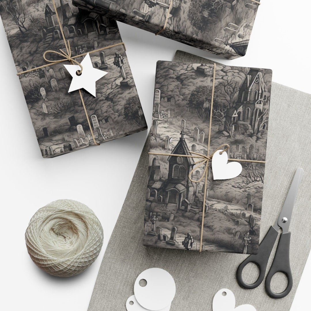 Gothic Graveyard Gift Wrap Paper Horror Halloween Tomb Cemetery Scary ...