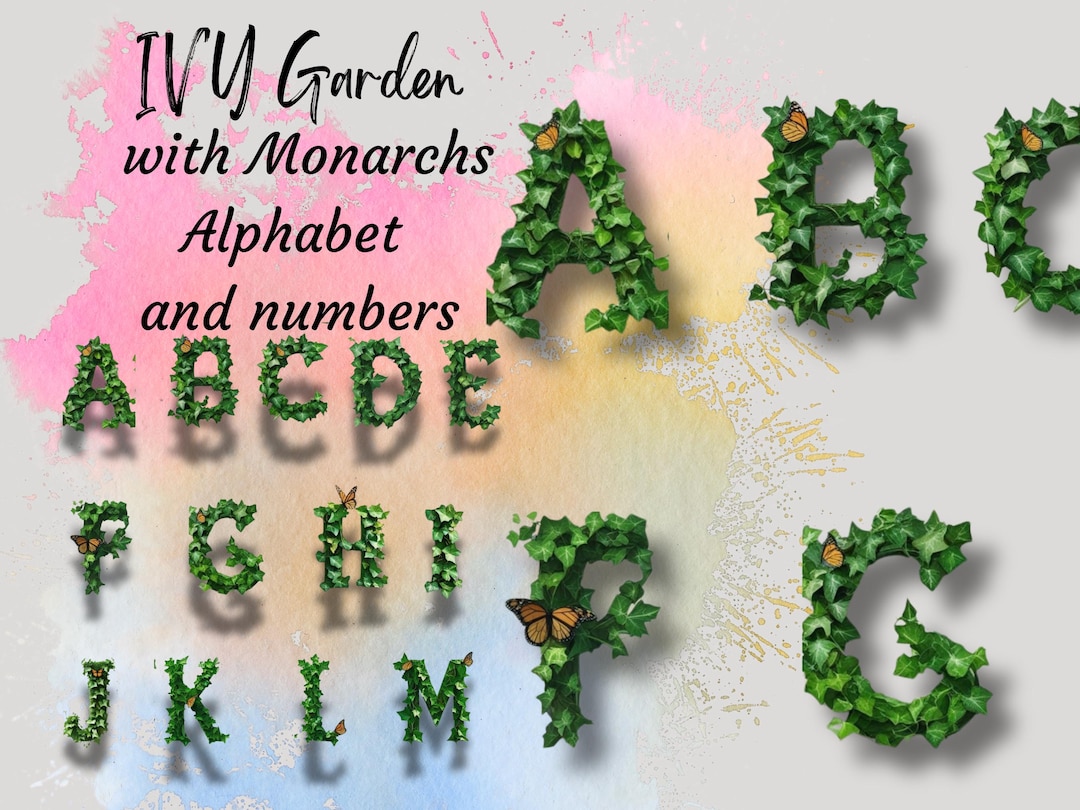 Ivy and Monarch Butterfly Alphabet and Numbers Drop and Lifted Shadow ...