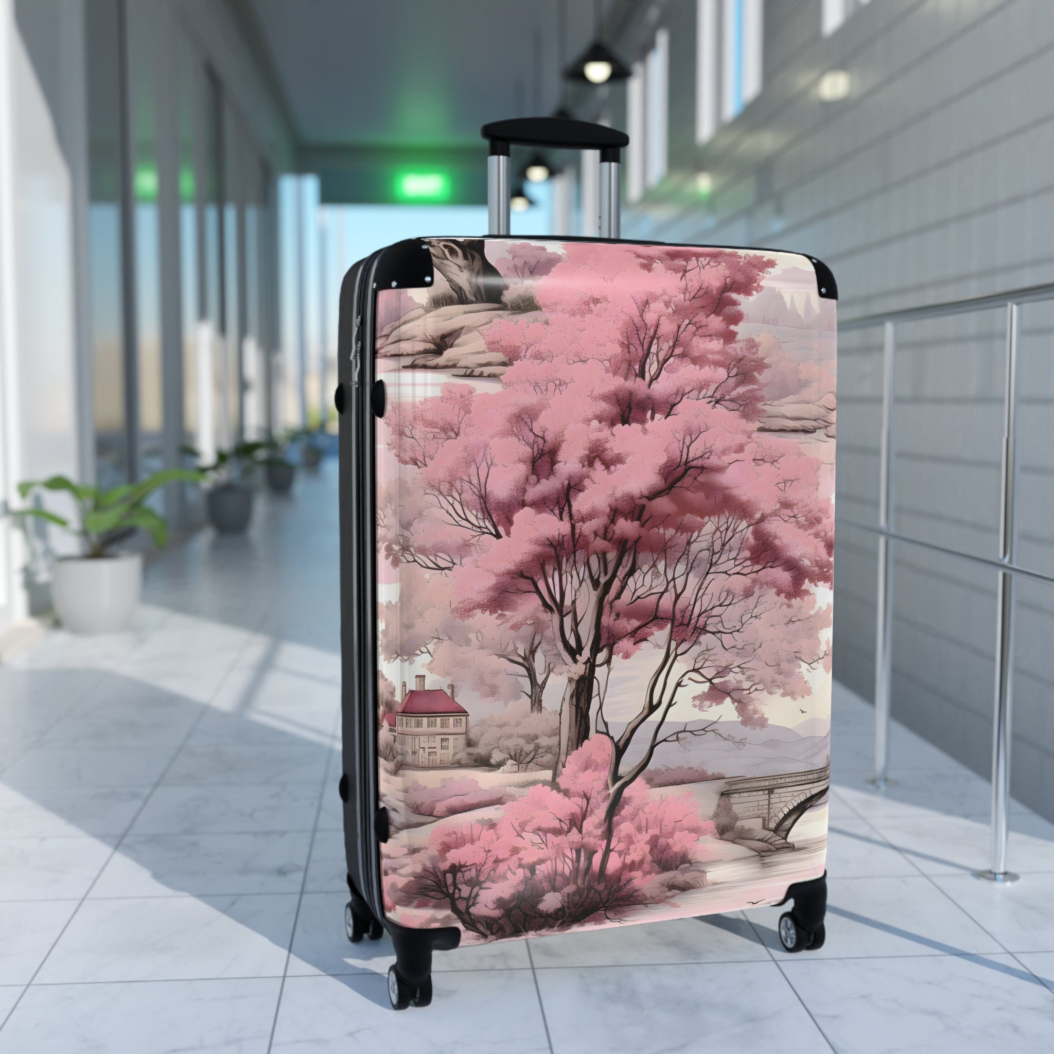 French Country Pink Toile Suitcase Chinoiserie Luggage Shabby Chic ...