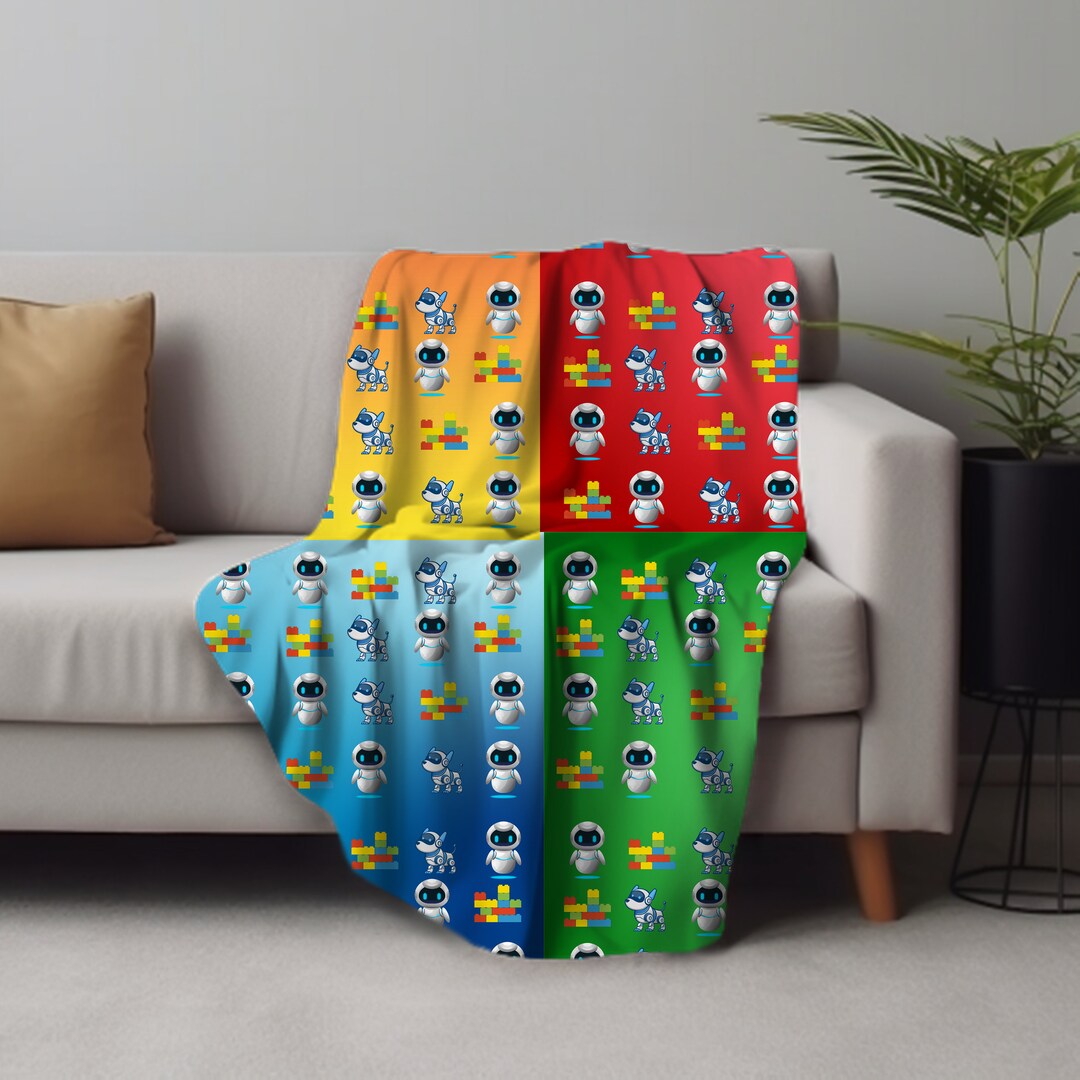 Robot and Building Block Velveteen Plush Blanket Boys Room Decor Child ...