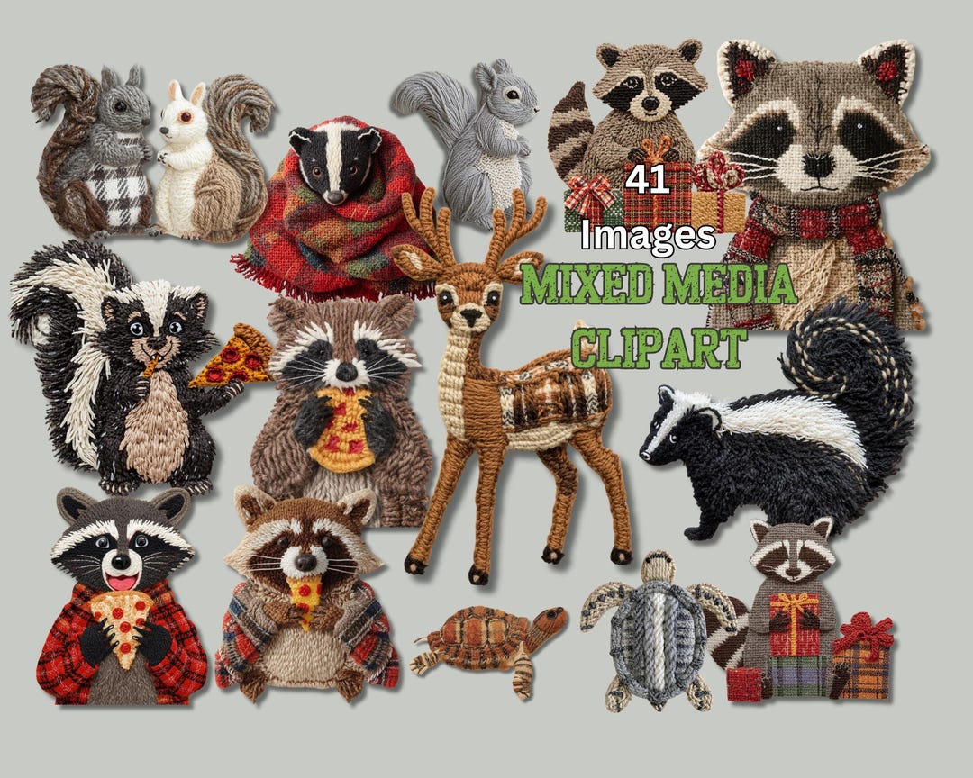 Woodland Animals Clipart: Cozy Fiber Art PNG Bundle (digital Download ...