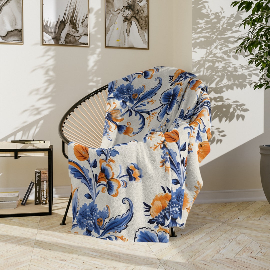 Toile Throw Blanket Floral Chinoserie Decorative Blanket Farmhouse ...