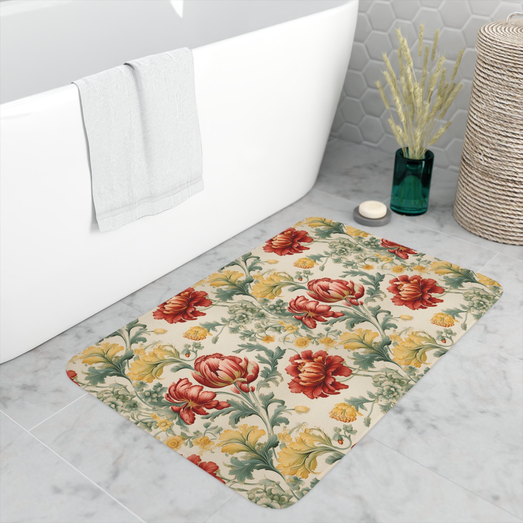 Toile French Country Bath Chinoiserie Bath Vintage Floral Bath Decor ...