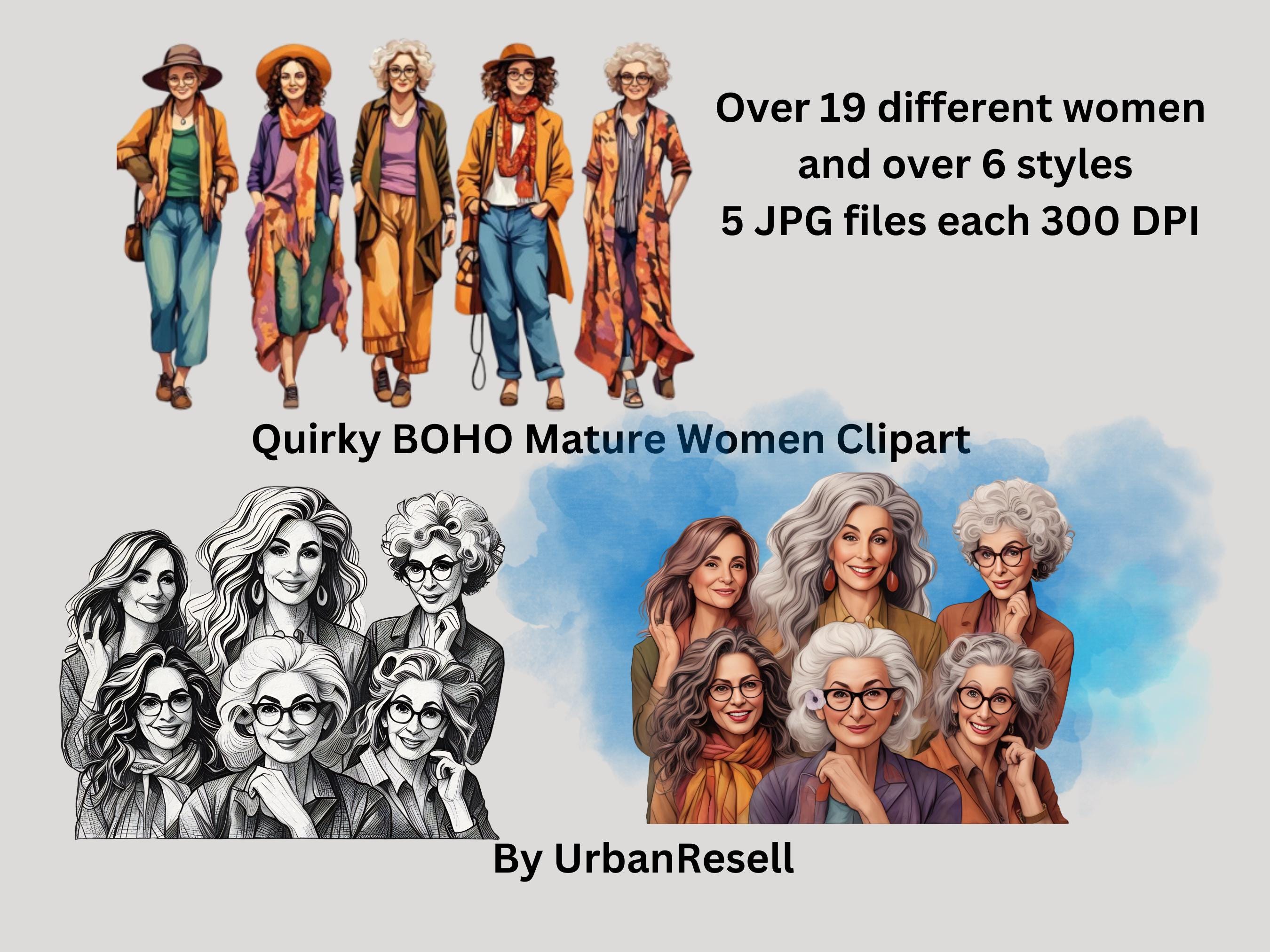 Watercolor Old Lady Clipart Bundle: Quirky Mature Women PNG Printables ...