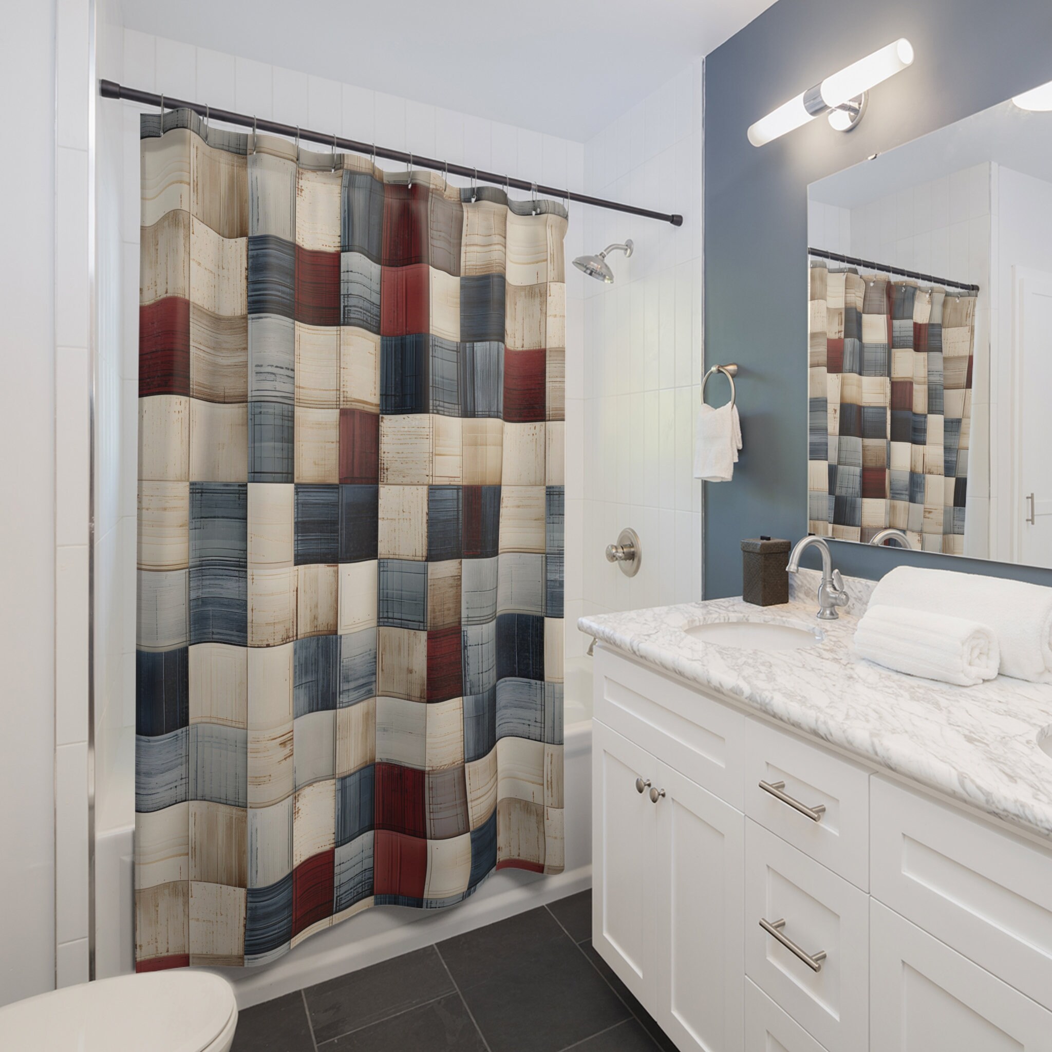Farmhouse Shower Curtain: Primitive Rag Patchwork, Country Cottage ...