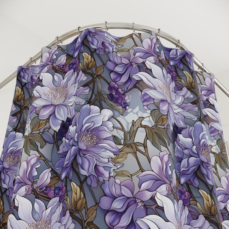 Purple Floral Shower Curtain Set: Designer Bathroom Decor - Etsy