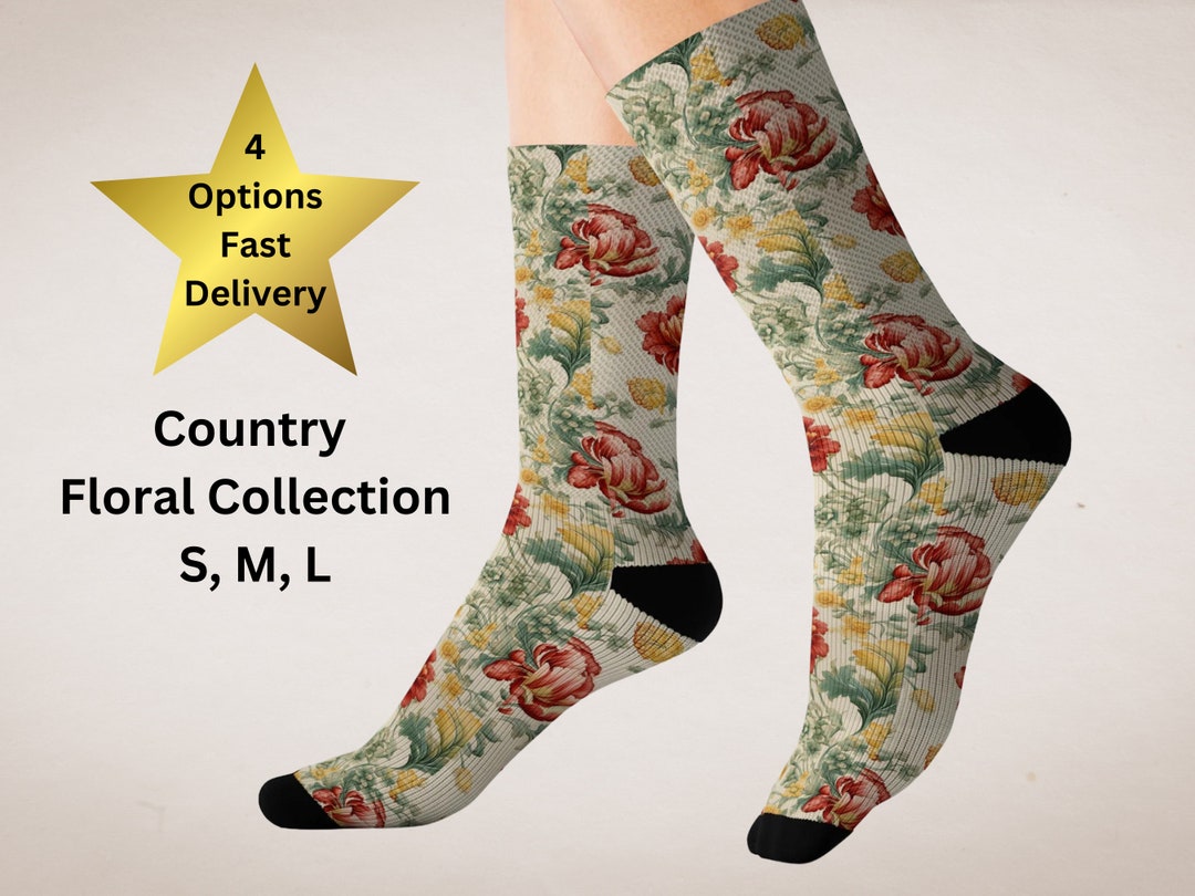 Retro Floral Sock for Women Custom Botanical Sock Schoolgirl Sock Gift Unique Bridesmaid Socks ...