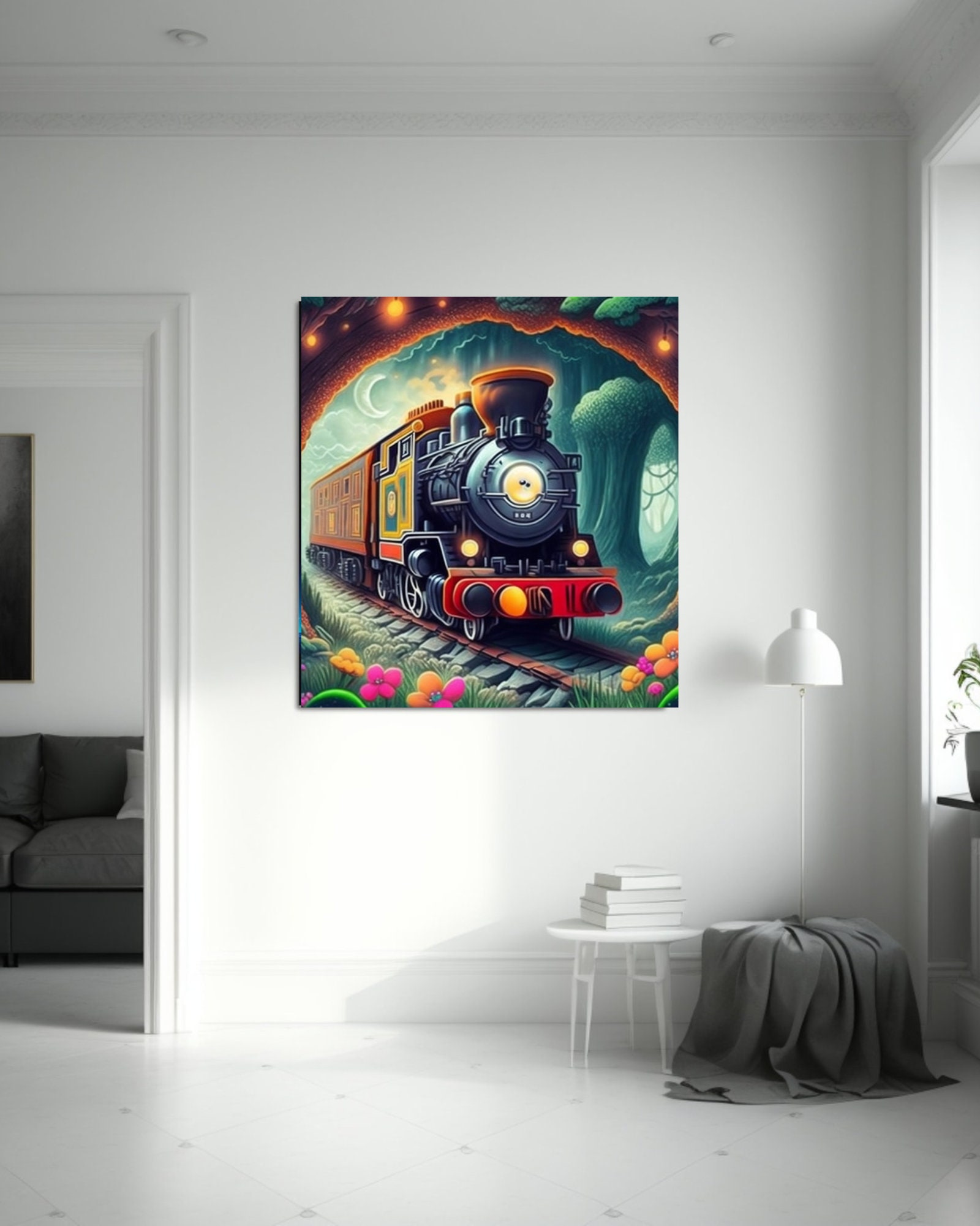Vintage Train Art: Psychedelic Tunnel Adventure in Starlit Forest - Etsy