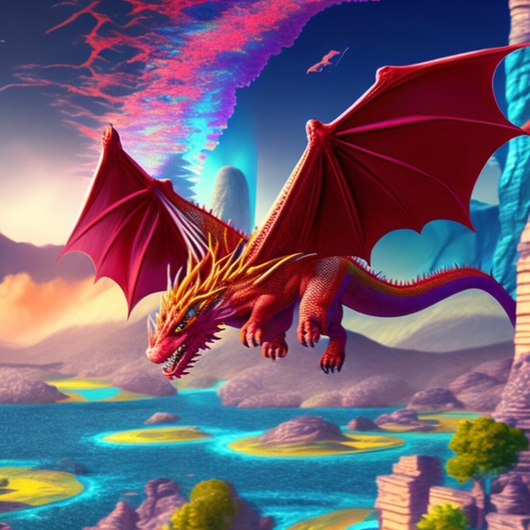 Red Dragon Digital Download: Majestic Flying Creature Soaring Through a ...