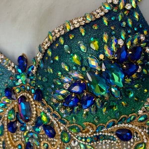 Glitter Mermaid Peacock Bra Top - Aqua Blue With Gold Accents ...