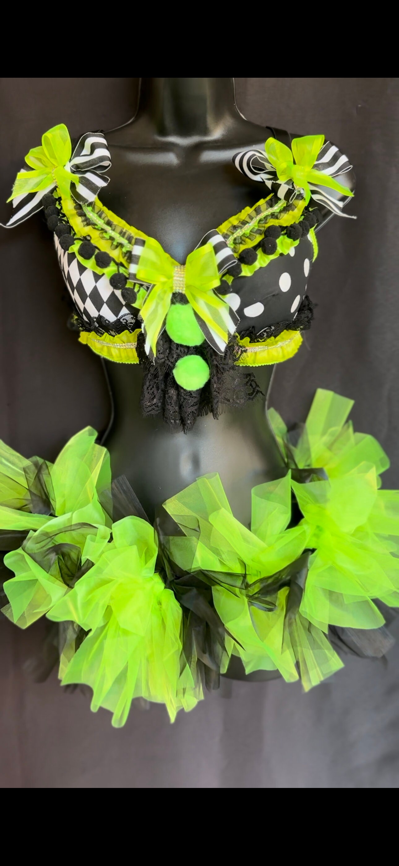 Whimsical Neon Green Clown Costume Bra and Tutu Set 36DD/34DDD With ...