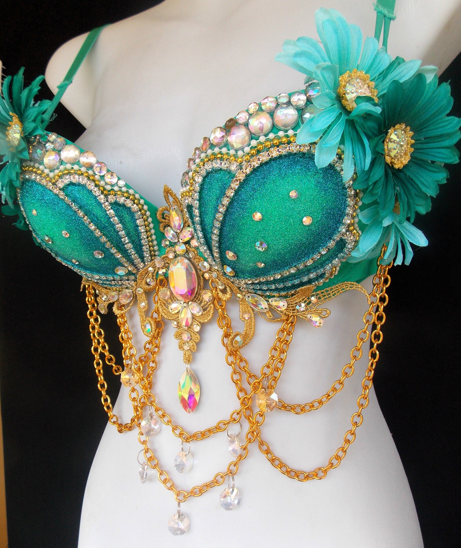 Blue Aqua Glitter Mermaid Bra - Aqua Gold With Iridescent Accents ...