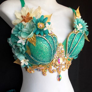 Blue Aqua Glitter Mermaid Bra - Aqua Gold With Iridescent Accents ...