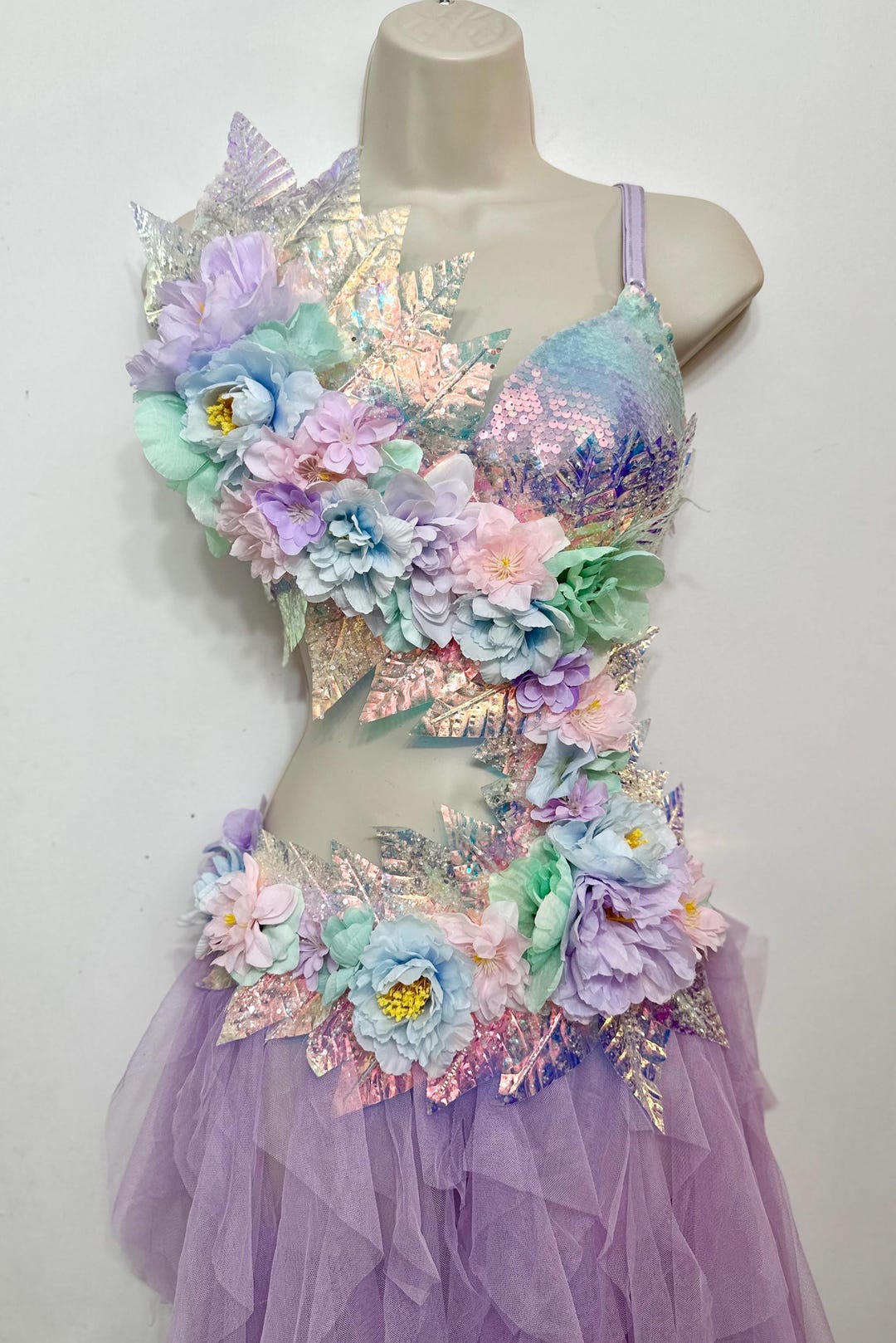 Iridescent Fairy Costume - Tulle Skirt, Floral Accents, Iridescent Glitter - Spring Fairy ...