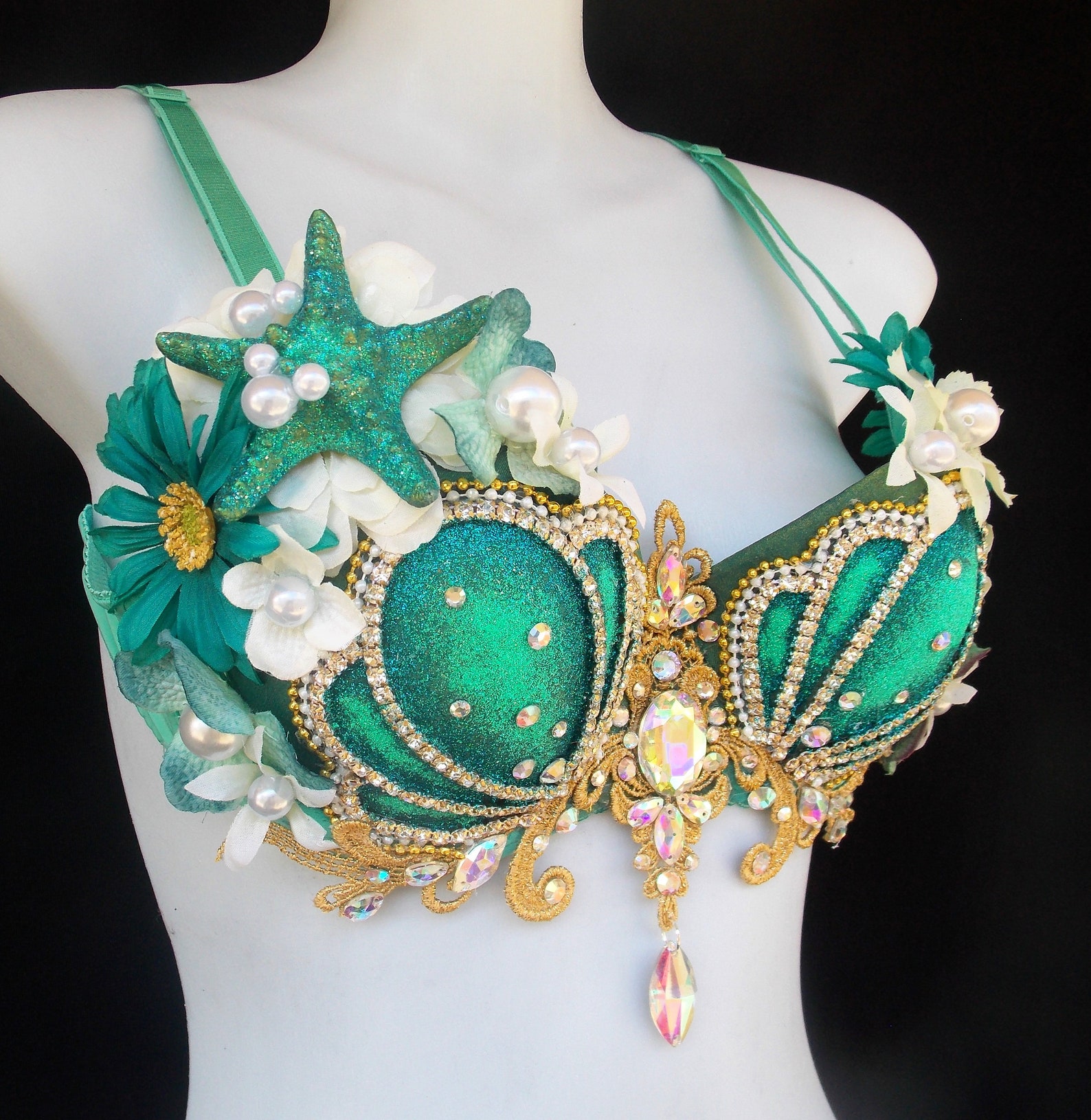 Blue Aqua Glitter Mermaid Bra - Aqua Gold With Iridescent Accents ...