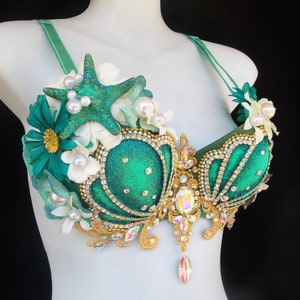 Blue Aqua Glitter Mermaid Bra - Aqua Gold With Iridescent Accents ...