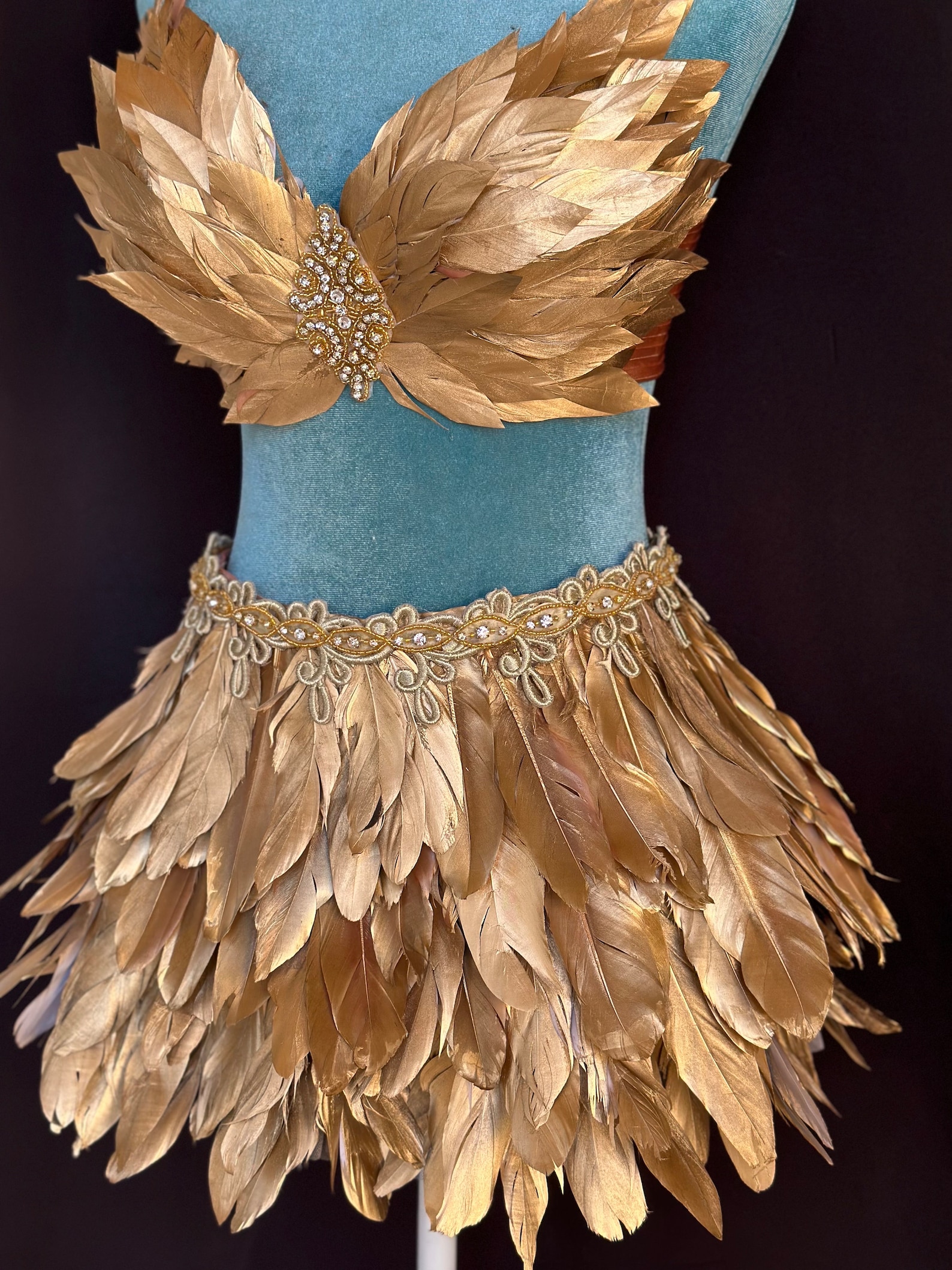 Gilded Gold Feather Fairy Bra and Skirt Set - Alluring Gold Glamour ...