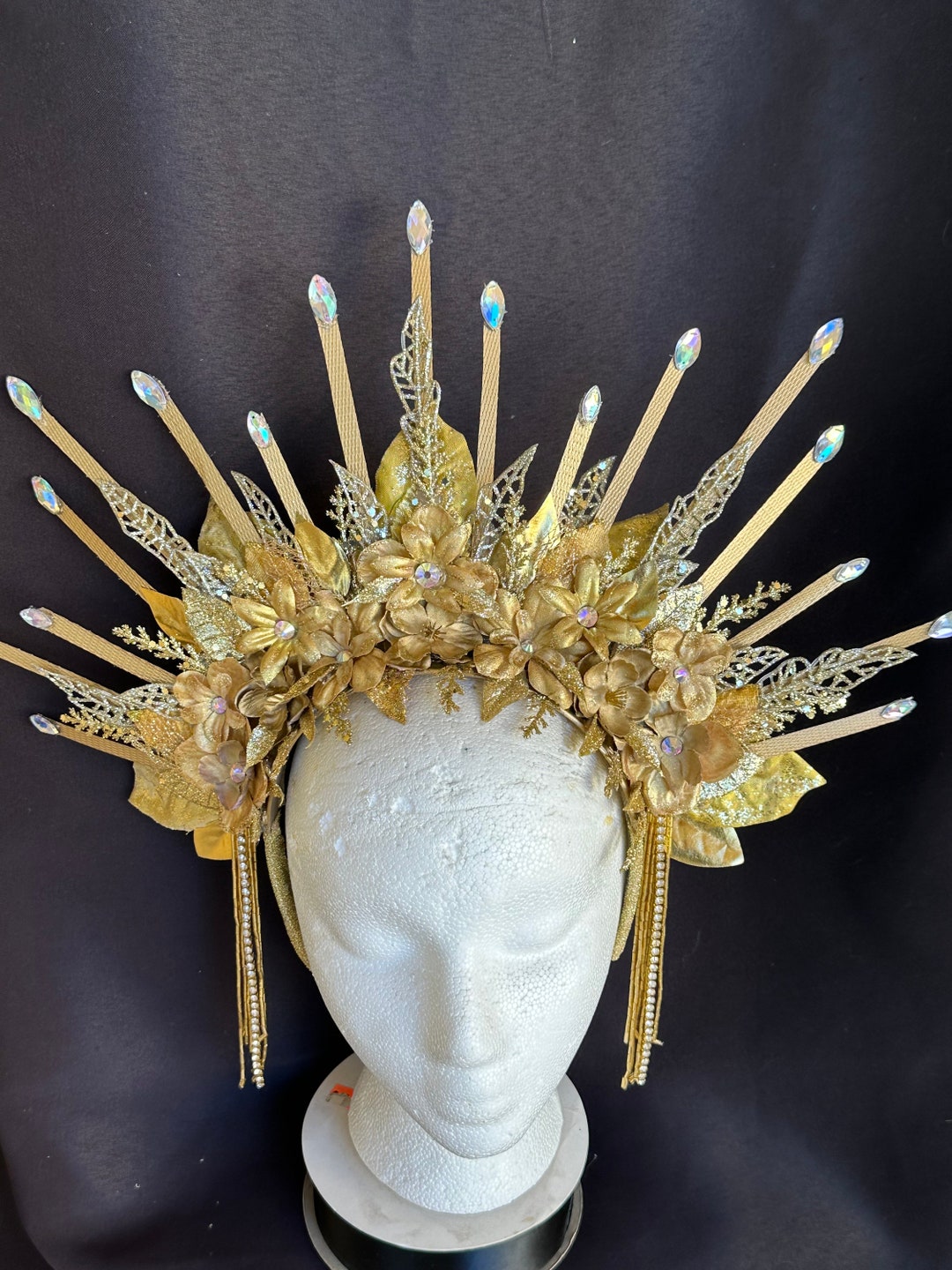 Opulent Gold Spiked Crown Headband, Sun Ray Crown, Spiked Halo, Sun ...