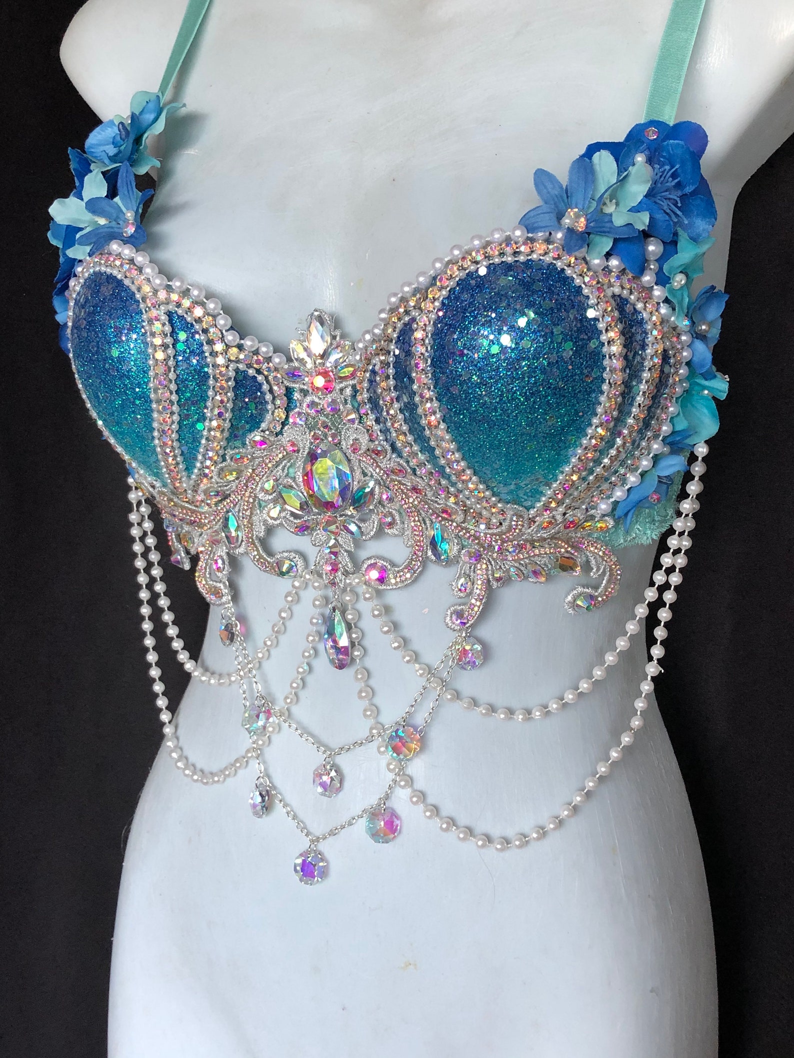 Blue Aqua Glitter Mermaid Bra Blue Aqua With Iridescent Accents Glitter ...