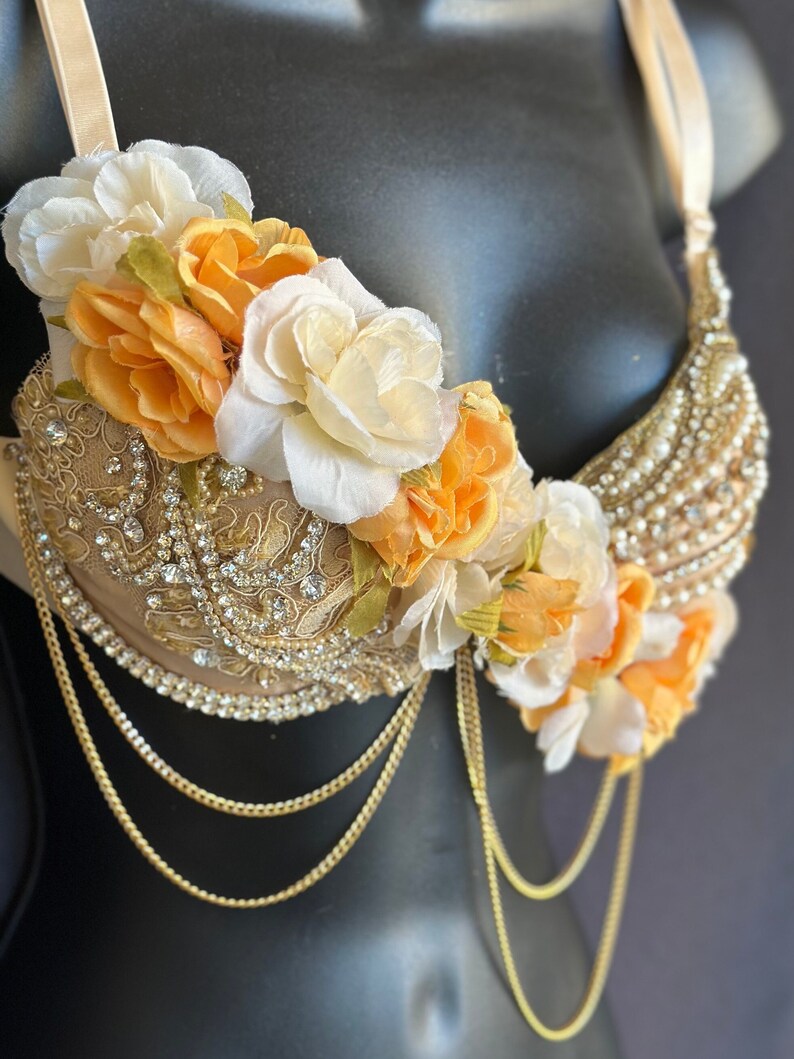 Vintage Floral Fantasy Costume Bra Rave Bra Festival Bra Theme Wear ...