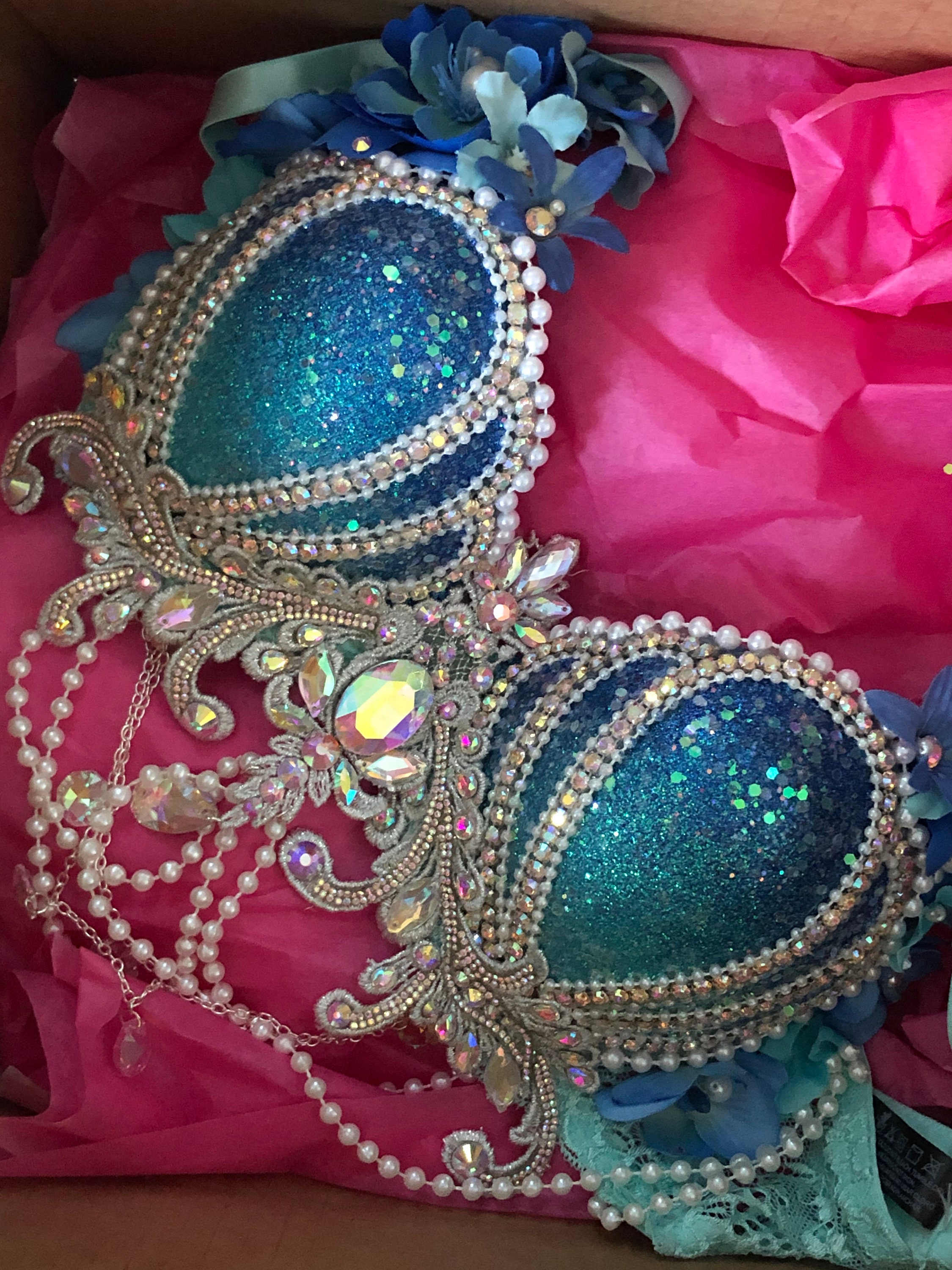 Blue Aqua Glitter Mermaid Bra Blue Aqua With Iridescent Accents Glitter ...