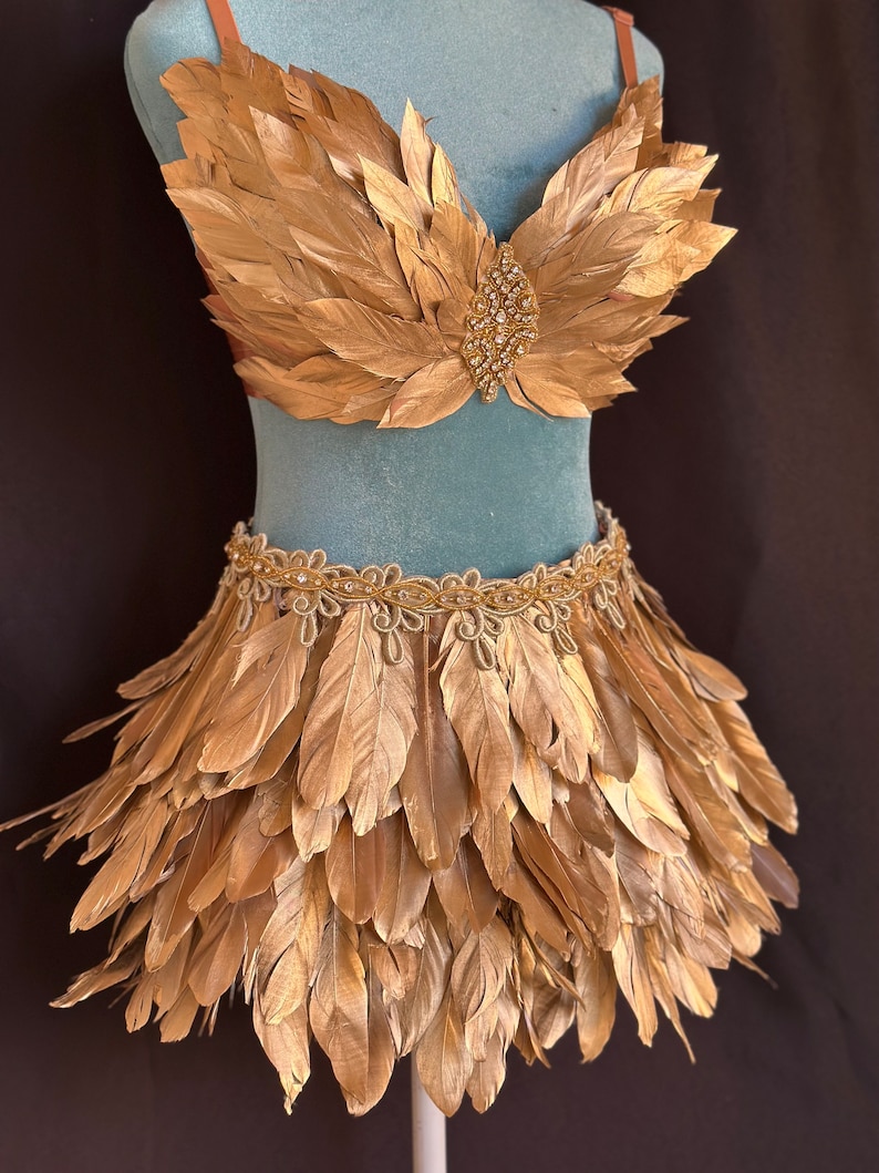 Gilded Gold Feather Fairy Bra and Skirt Set - Alluring Gold Glamour ...