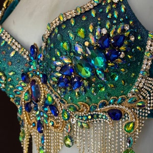 Glitter Mermaid Peacock Bra Top - Aqua Blue With Gold Accents ...