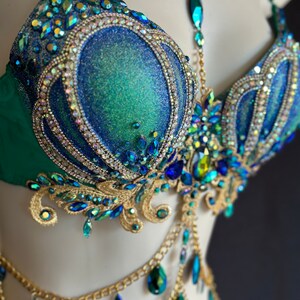 Glitter Mermaid Crystal Bra Top - Aqua Blue With Gold Accents ...