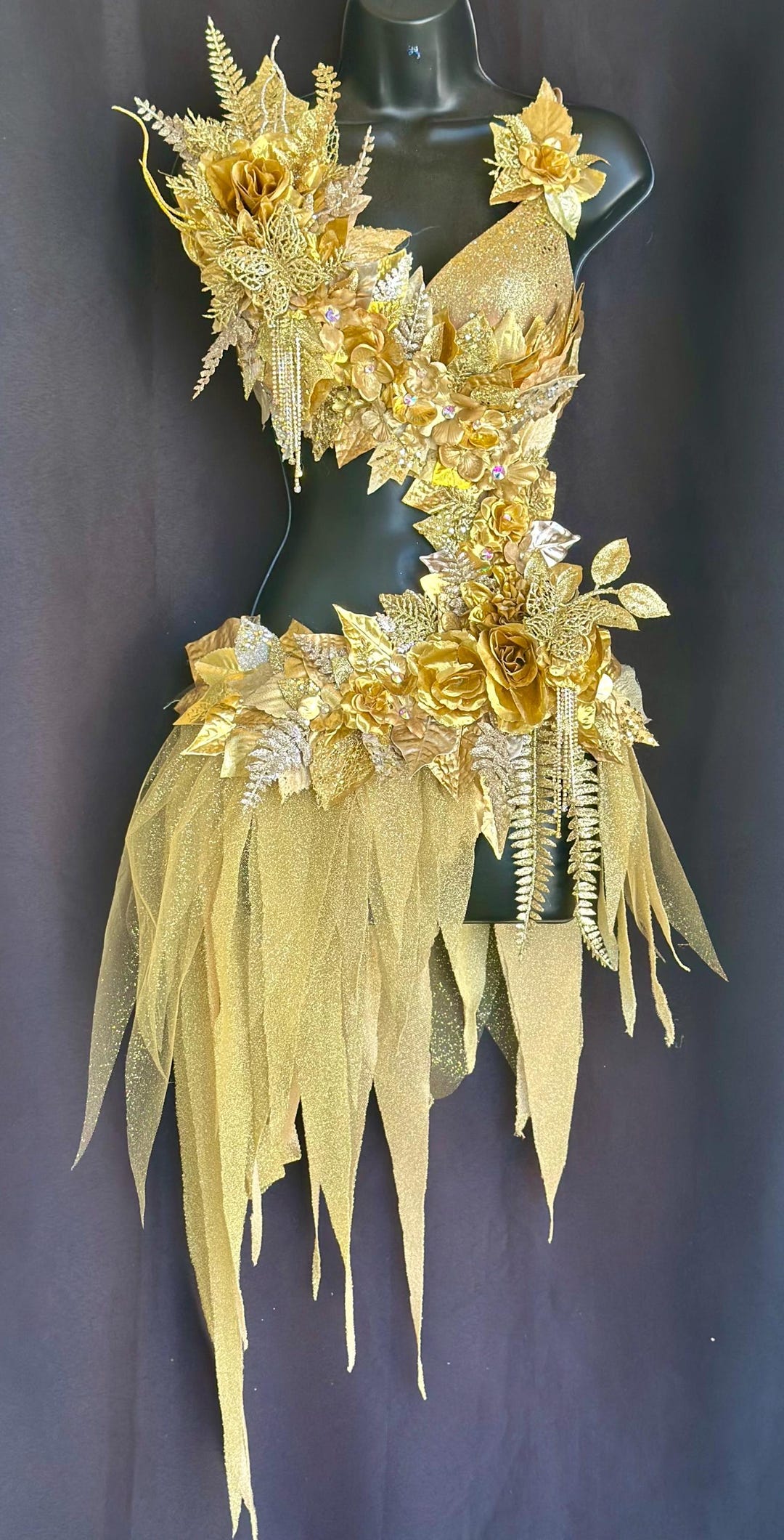 Golden Forest Fairy Goddess Costume - Handcrafted All-gold Design With ...