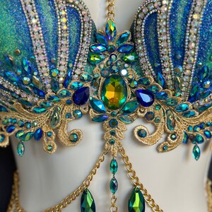 Glitter Mermaid Crystal Bra Top - Aqua Blue With Gold Accents ...