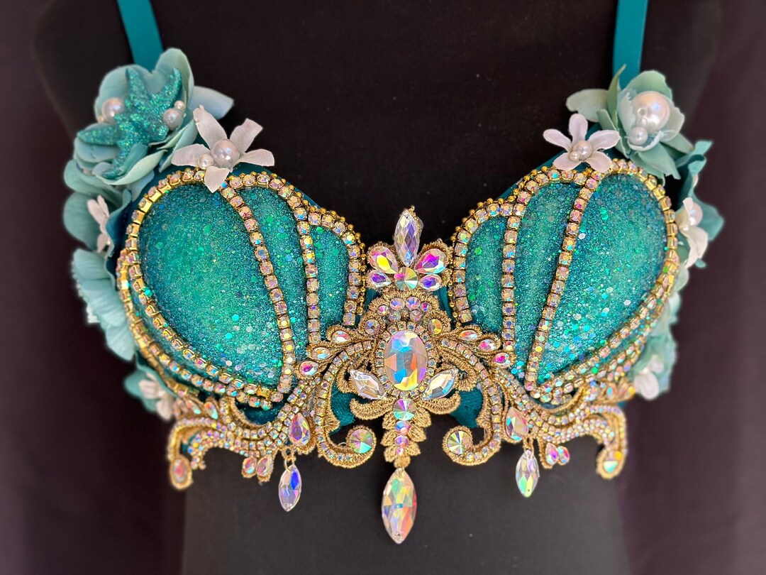 Blue Aqua Glitter Mermaid Bra - Aqua Gold With Iridescent Accents ...