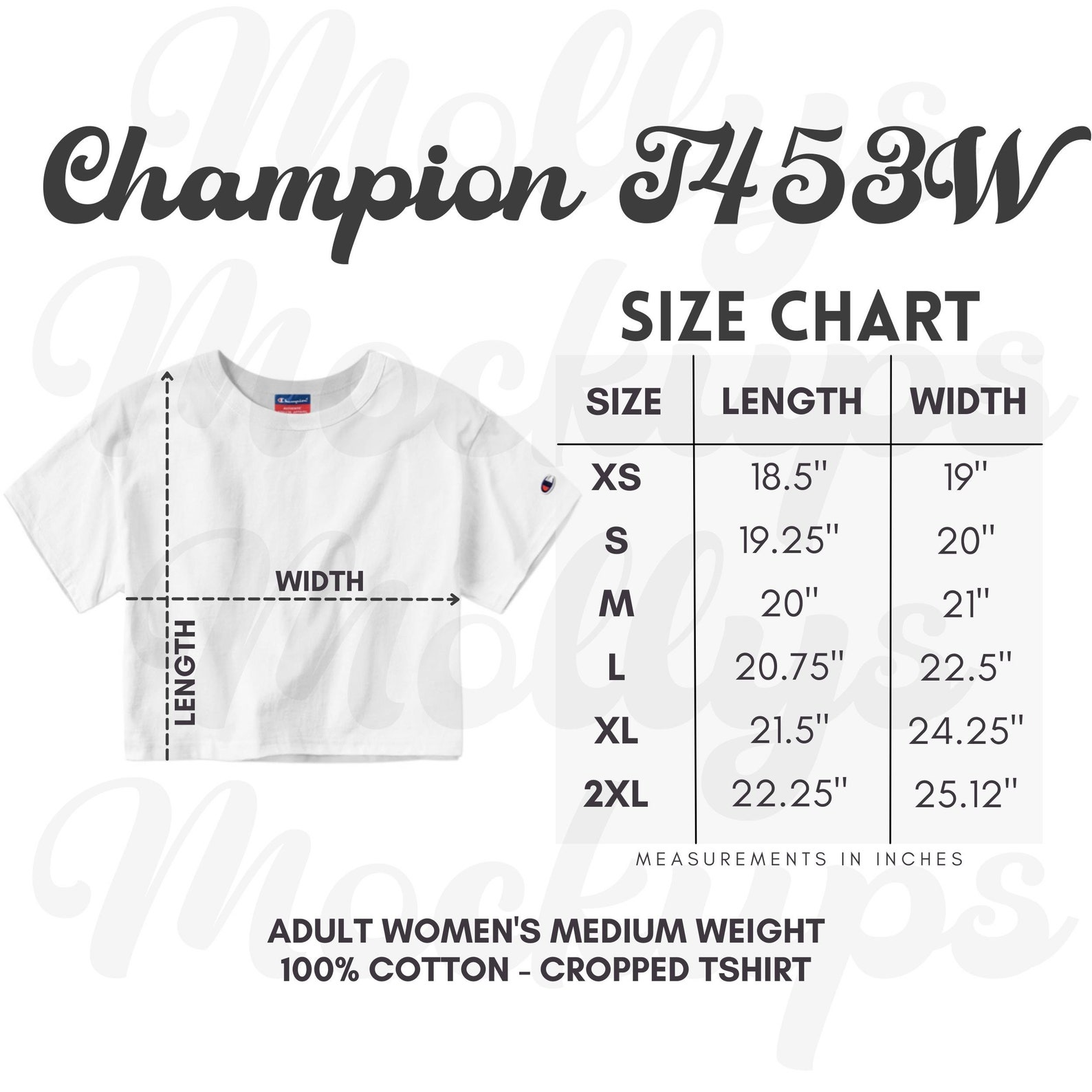 Champion Crop Top SIZE CHART, Champion T453W Size Chart, Champion Crop ...