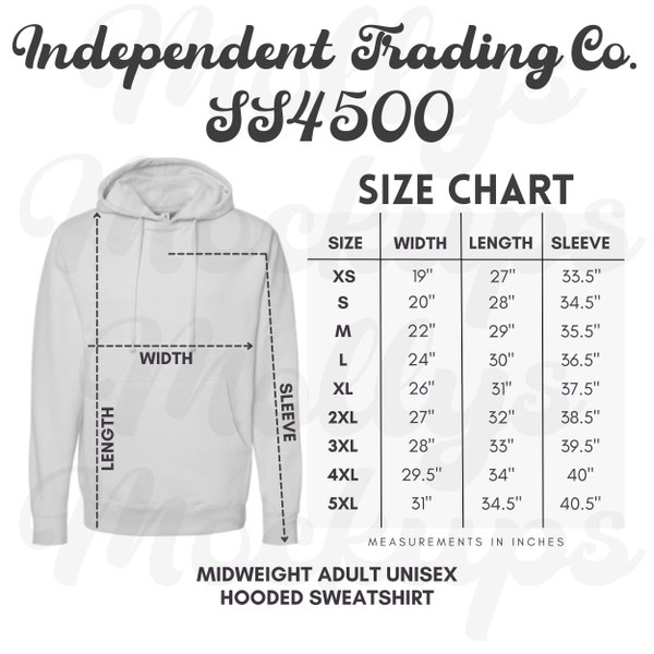 Ss4500 Independent Trading Co Size Chart - Etsy