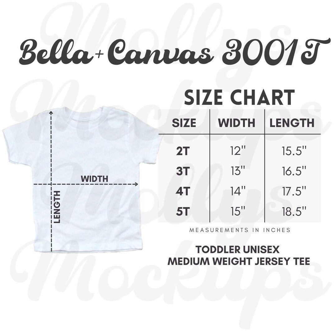 Bella Canvas 3001T Mockup Size Chart, Bella Canvas Size Chart Youth, Size Chart Bella 3001T ...